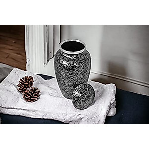 Cremation Urn for Ashes - Adult Funeral Urn Handcrafted - Affordable Urn for Ashes - Large Funeral Memorial with Elegant Finish for Cemetery Burial - Black/Silver
