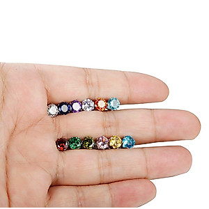 Jstyle Hypoallergenic Stud Earrings for Women Men Surgical Stainless Steel Birthstone Earrings Studs Colorful Cubic Zirconia Earrings Set Womens small Stud Post Earrings for Sensitive Ears