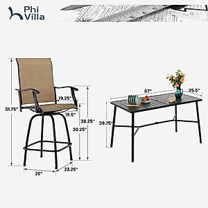 PHI VILLA 7 Piece High Patio Bar Dining Set, Bar Height Outdoor Table and Chairs Patio Furniture Set with 6 Patio Swivel Bar Stools & 40" Table for Garden, Yard and Terrace
