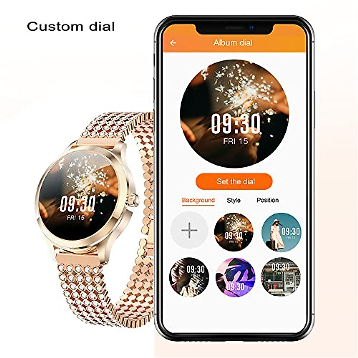 K KAIMORUI Smart Watch for Women IP68 Waterproof Smart Watches Heart Rate Fitness Watch Pedometer Female Smartwatch Activity Tracker for Andriond iOS Phones (Gold Diamond)