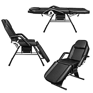 OmySalon Massage Salon Tattoo Chair Esthetician Bed with Beauty Basket, Professional Tattoo Table Salon Spa Equipment for Facial Spa Beauty Eyelash Extensions Barber Waxing Microblading,Black