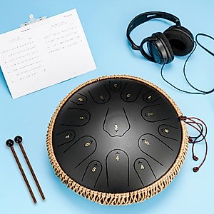 ChunFeng Steel Tongue Drum 14 Inch 15 Notes C-Key Healing Drum , Gift For All Ages ,Pure Sound Quality ,With Drum Mallets ,Carry Bag, Palm Set, Sheet Music (YH-06)