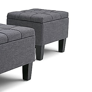 SIMPLIHOME Dover 44 inch Wide Rectangle 3 Pc Lift Top Storage Ottoman in Upholstered Slate Grey Tufted Linen Look Fabric, Footrest Stool, Coffee Table for the Living Room, Contemporary
