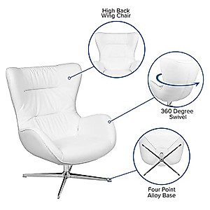 Flash Furniture White LeatherSoft Swivel Wing Chair