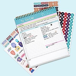 To Do List Notepad, Spiral Bound Undated Daily Planner, 52 Sheets 8.5" X 10.5" Tear Off Task Planning Pad with Checklist, For Work Office Home