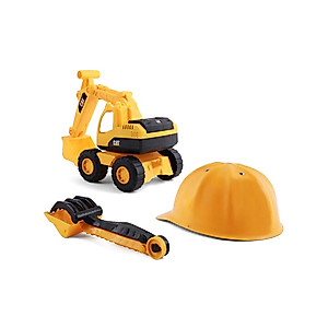 CAT Construction Toys, Excavator Sand Set Outdoor Toys - 10” CAT Toy Dumps Truck & Loader, Hard Hat, Shovel, Rake - Pretend Play, Ages 2+