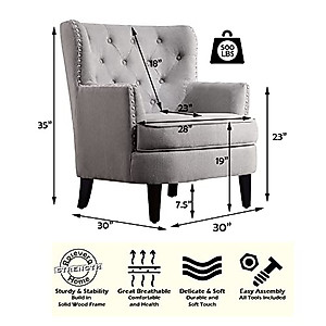 Rosevera Atlas Furniture Reading Arm Living Room Comfy Small Accent Chairs for Bedroom, Standard, Velvet Smoky Gray