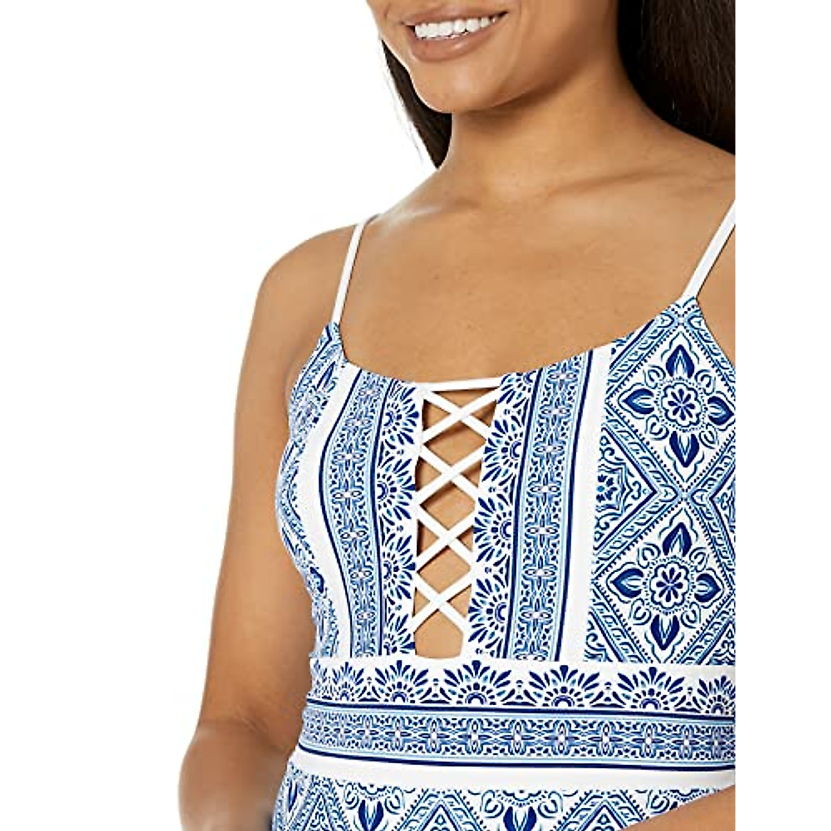 La Blanca Women's Standard Strappy Mio One Piece Swimsuit, Capri Blue//Mediterranean Breeze, 10