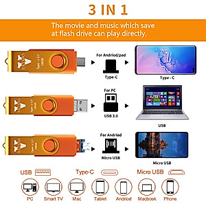 VATAPO 3.1 128GB 3 in 1 High Speed Flash Drive for Android Smartphones with OTG Function,Tablets,Laptop,Desktop,Photo Stick for Samsung Galaxy,LG,Google Pixel,Hua Wei.Moto,One Plus,etc.