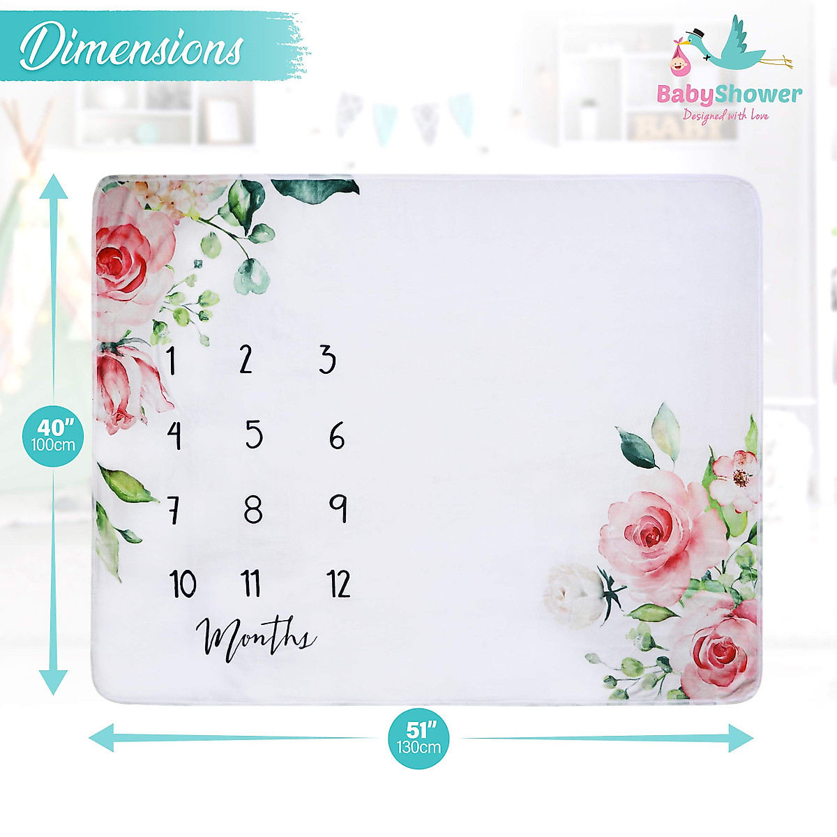 AMAHLE Baby Monthly Milestone Blanket for Girl Boy- Bonus: Wreath + Headband- Premium Fleece with 3D Digital Printing | Best Baby Shower | Newborn Photography