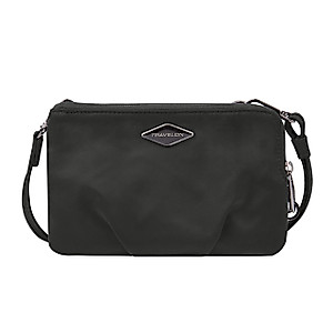 Travelon Double Zip Crossbody Clutch, Black, One Size, 8.5 x 5.5 x 1.5