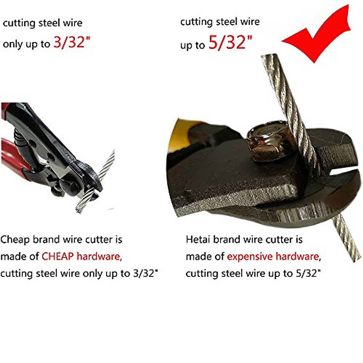 Hetai Heavy Duty Wire Cutters Steel Cable Cutter Wire Rope Cutter Aircraft Bicycle Cable Cutter,Up To 5/32"