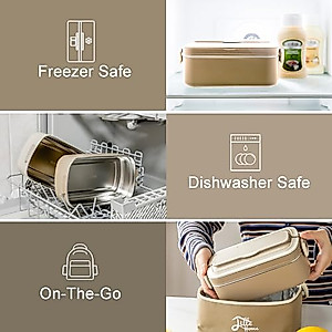 Lille Home Stainless Steel Bento Lunch Box for Adults, 34oz Portable Food Container with Lunch Bag and Utensils, Ideal for Meal Prep and On-the-Go (Brown)
