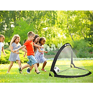 Collapsible Soccer Goal Set of 2 with Travel Bag - Ultra Portable 4 Foot Instant Pop Up Football Goal Nets for The Beach| Playground | Backyard | Camping - Kids Soccer Training Nets (Black)