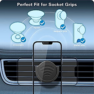 pop-tech Air Vent Phone Holder for Socket Mount, 360° Rotation Vent Clip Car Mount Silicone with Adjustable Switch Lock for Collapsible Grip/GPS Navigation & 3M Sticky Adhesive for Expanding Stand