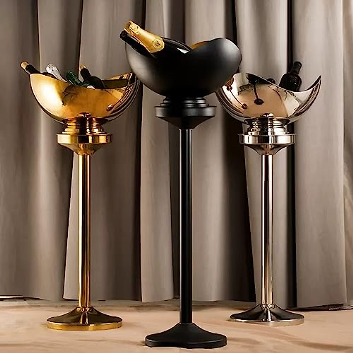 Ice Container Stainless Steel Ice Bucket with Stand Indoor and Outdoor Cooler Cellar Bucket Beverage Stand for Kitchen Bar Wine Chiller (Color : Gold)