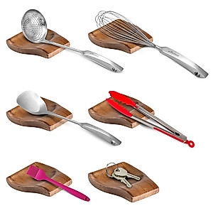 Wood Spoon Rests for Kitchen Counter - Cooking Spoon Holder for Stove Top, Modern Coffee Spoon Rest, 2 pcs Spatula Rest Holder