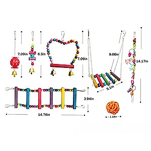 MEWCOOSS 16 PCS Bird Parakeet Toys-Colorful Birds Parrot Swing Chewing Toys-Bird Cage Toys for Parakeets, Conure, Cockatiel, Love Birds and Other Small Birds