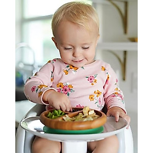 Avanchy Baby Toddler Feeding Suction Plate + Soft Tip Spoon Babies Set | Divided Bamboo Stay Put Plates | BPA Free | Fits Most Highchairs | 7” × 2” - Blue