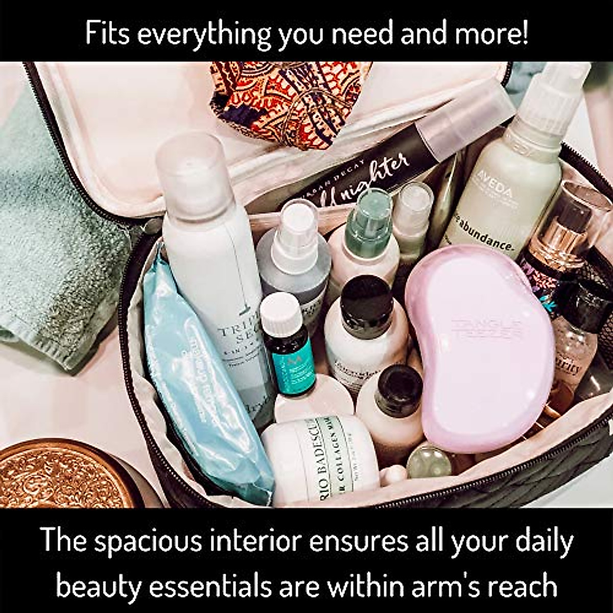 Ellis James Designs Large Travel Makeup Bag for Women - Black Make Up Bag for Women - Travel Cosmetic Bag - Makeup Case Gifts for Women, Makeup Organizer Bag, Travel Toiletry Bag for Women