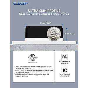 ELEGRP Single Pole Smart Dimmer Light Switch DPR10, 2.4GHz Wi-Fi Dimmer Switch Compatible with Alexa and Google Assistant, Needs Neutral Wire, No Hub Required, UL and FCC Listed, White, 1 Pack
