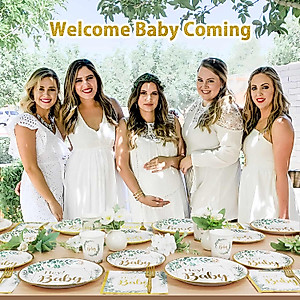 Heboland Sage Green Baby Shower Decorations Neutral Plates Set for 25 Guests, 125 Pieces of Paper Plates Cups Napkins Forks for Baby Shower Theme Party Supplies