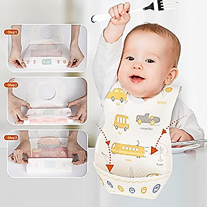 SUPEI FEIKY 50 PCS Disposable Bibs, Baby Bibs for Girls and Boys, Travel Bibs with Individual Package, Large Pocket, Waterproof and Adjustable