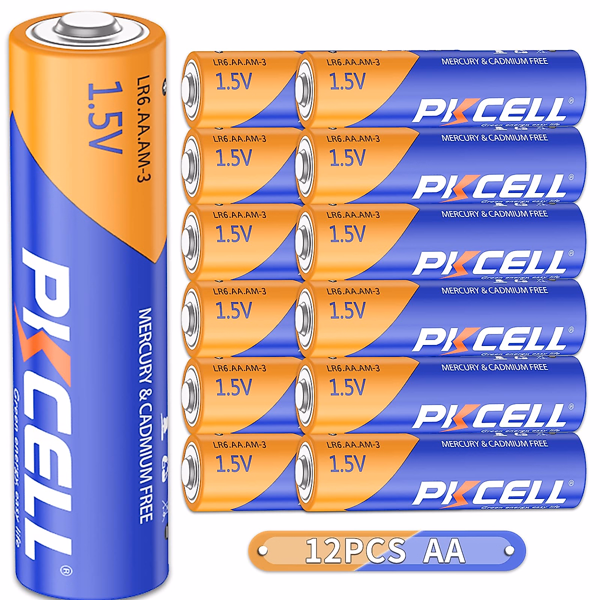 PKCELL AA LR06 Batteries,1.5V High Performance Disposable 12 Pack Double A Batteries for Keyboards Clocks Kids Musical Mat Toys Remote Controls (10-Year Shelf Life) X 12 Counts