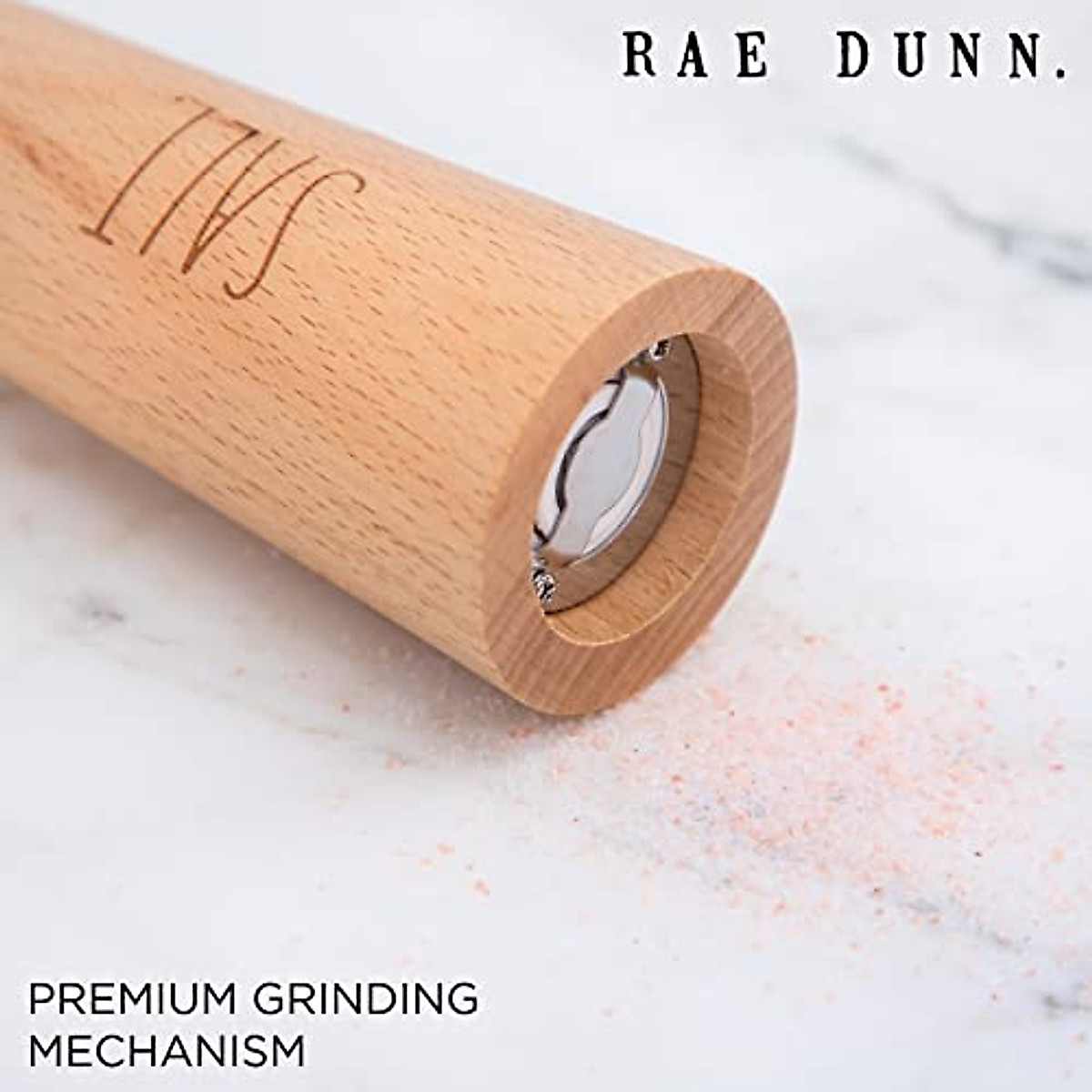 Rae Dunn Salt and Pepper Grinder Set of 2 - Bamboo Sea Salt Pepper Grinder - Classy Salt and Pepper Shakers - Pepper Mill & Salt Mill, Brown