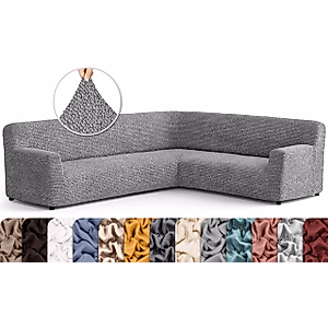 PAULATO BY GA.I.CO. Corner Sectional Couch Cover - Extra Large L-Shape Couch Slipcover - Washable Polyester Sofa Covers - 1-Piece Form Fit Furniture Protector - Microfibra - Ash (Corner Sofa)