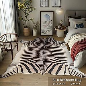 GUZAREUU Zebra Rug 7.6x6.2 ft Zebra Print Rug Funky Area Rug for Living Room Bedroom, Non-Slip Durable Faux Cowhide Rug No Fur