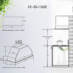 EALLMALL Range Hood Insert 30 Inch, 770 CFM Range Hood Insert, Ducted/Ductless Insert Range Hood, 3-Speed Vent Hood Insert, Stainless Steel Hood Range Insert, Built In range Hood, Kitchen Hood,FC-30-1