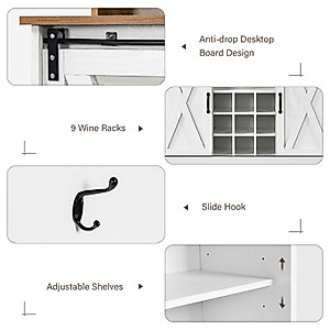 IMMERSTABLE Farmhouse Coffee Kitchen Bar Cabinet with Wine Racks, Coffee Station for Dining Room, White