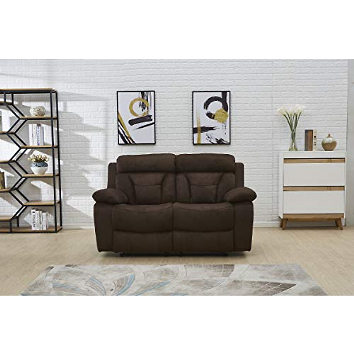 Betsy Furniture Microfiber Fabric Recliner Loveseat in Brown, Pillow Top Backrest and Armrests 8005 (1, Loveseat)