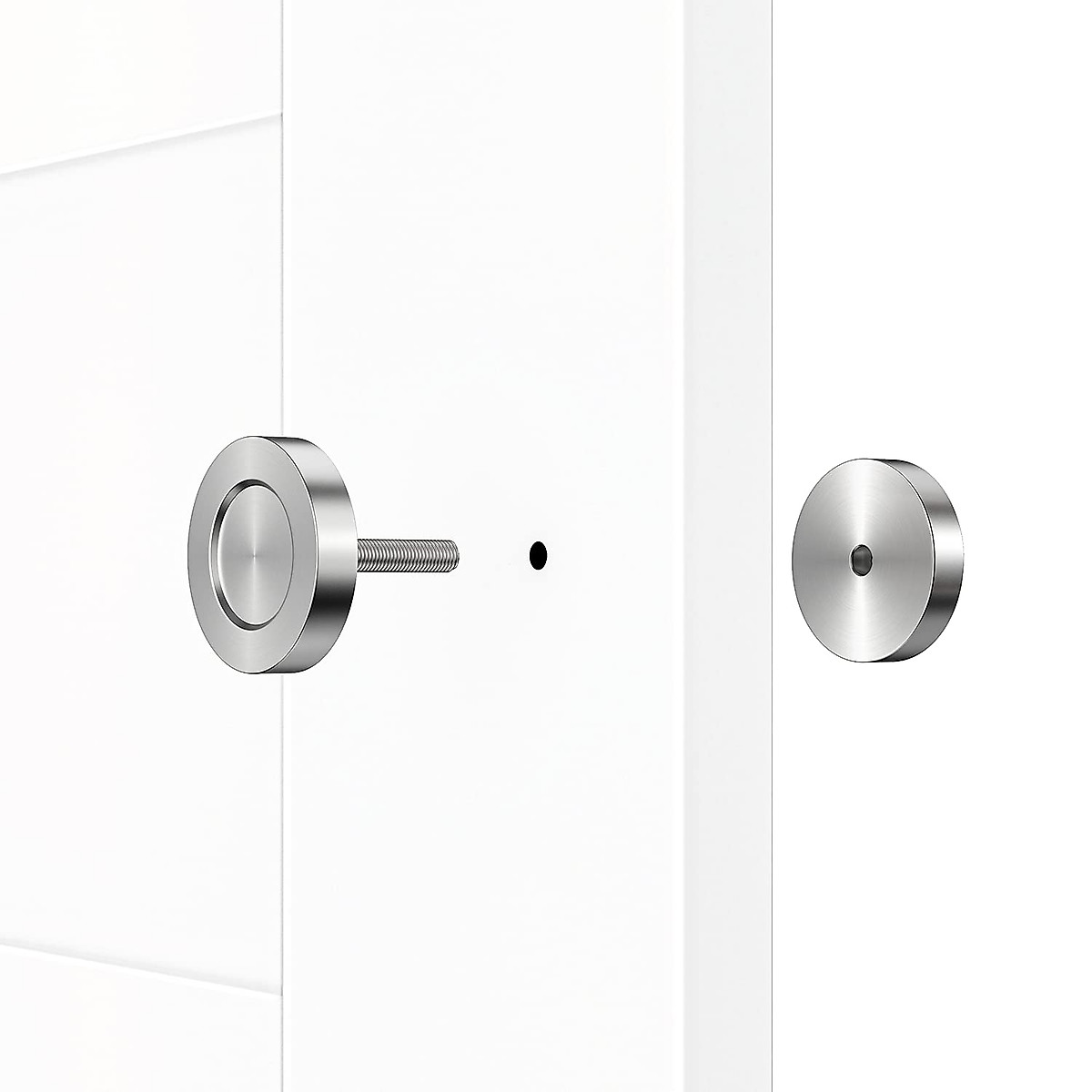 WINSOON Sliding Barn Door Handles Stainless Steel Round Recessed Knob Flush Pulls for Sliding Doors, Modern Hardware Kit with Threaded Rod, Brushed Nickel