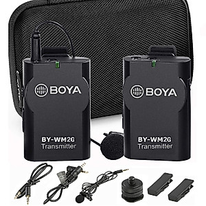 BOYA Wireless Microphone Lavalier for Smartphone Camera GoPro, BY-WM2G Mic for iPhone 11 10 X 8 8 Plus 7 6,Canon 6D 600D Nikon D800 D3300 Sony A7 A9 DSLR GoPro Hero4 Hero3 Hero3+ Action Cameras