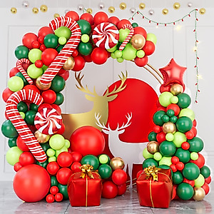 Bonropin Christmas Balloon Garland Arch kit with Xmas Red Gold Dark Green Balloon Fresh Green Balloon and Candy Balloons Gift Box Balloons Red Star Balloons Rich for Christmas Party Decorations
