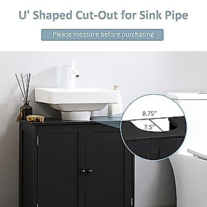 Bathroom Under Sink Vanity Cabinet Free Standing Pedestal Sink Storage Cabinet with 2-Door and Shelves Wood Under Sink Space Saver Organizer (Contemporary-Black)