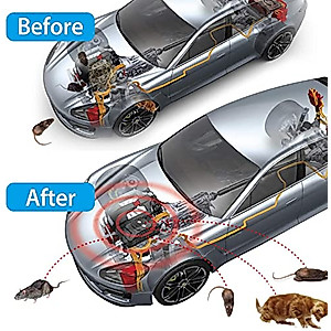 Under Hood Ultrasonic Rodent Repellent, with LED Strobe Lights, Rodent Defense Vehicle Protection, Get Rid of Mice in Car Engine, Rat Repellent for Garage Attic Basement Warehouse