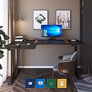 SANODESK 63-Inch Large Dual Motor L-Shaped Electric Height Adjustable Standing Desk - Reversible Panel - Black Walnut Top/Black Frame - Ideal for Gaming, Home Office or Computer Workstation