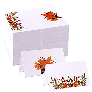 SICOHOME Fall Harvest Place Cards - 50 Packs Thanksgiving Name Cards for Table Setting Small Paper Tent Cards Pumpkin Table Place Cards Wedding