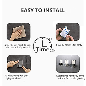 2 Pack Mop Broom Holder Racks 304 Stainless Steel Self Adhesive Heavy Duty Wall Mounted Mop Organizer Storage Clip Multi-Used for Garage Kitchen and Bathroom