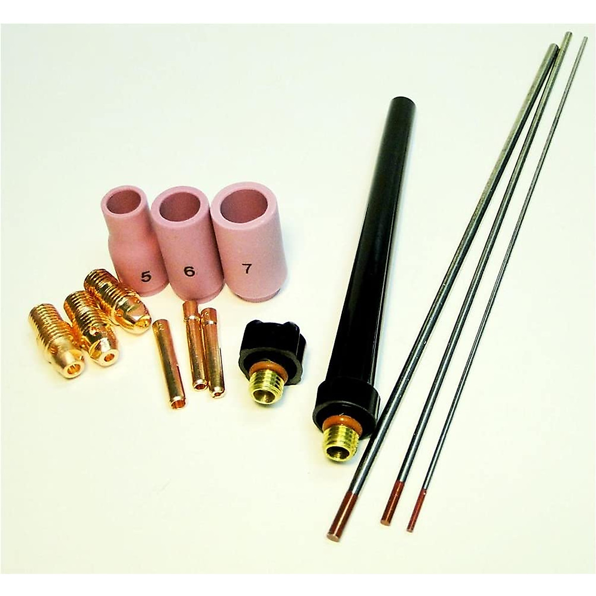 WeldingCity 14-pcs TIG Welding Torch Accessory Kit 1/16"-3/32"-1/8" (AK4) Collet-Collet Body-Ceramic Cup-Tungsten Electrode (Red)-Back Cap for Torch 9, 20 & 25 Weldcraft Miller Lincoln Hobart ESAB