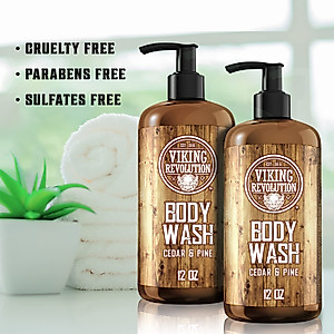 Viking Revolution Men's Body Wash - Cedar and Pine Oil Body Wash for Men - Mens Natural Body Wash with Vitamin E and Oregano Oil - Mens Shower Gel Liquid Soap - Cedar Oil Mens Bodywash (2 Pack, 12oz)