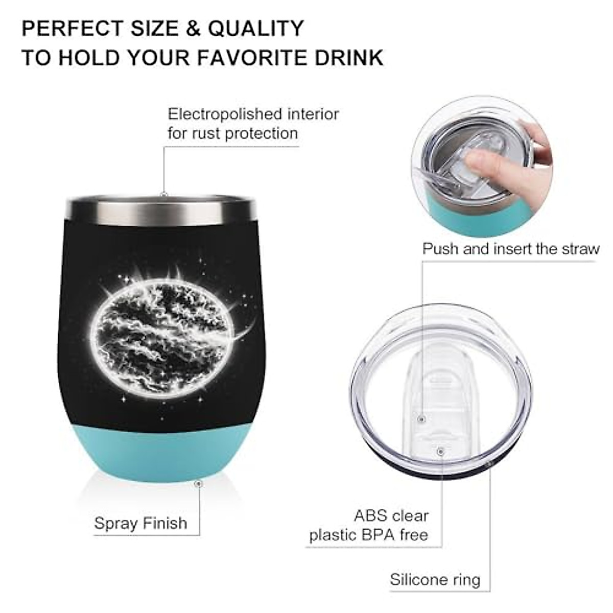 OPTKSNCU 304 Stainless Steel Insulated Cup with Lid, Black And White Sun And Moon Print Durable, And Easy to Clean – Ideal for Home, Office, And Gift Giving