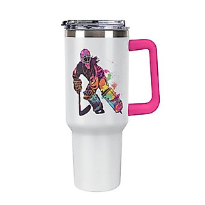 Ice Hockey Goalie Girl Watercolor Insulated Tumbler with Lid And Straw Stainless Steel Travel Coffee Mug 40oz Light Rose Red-style