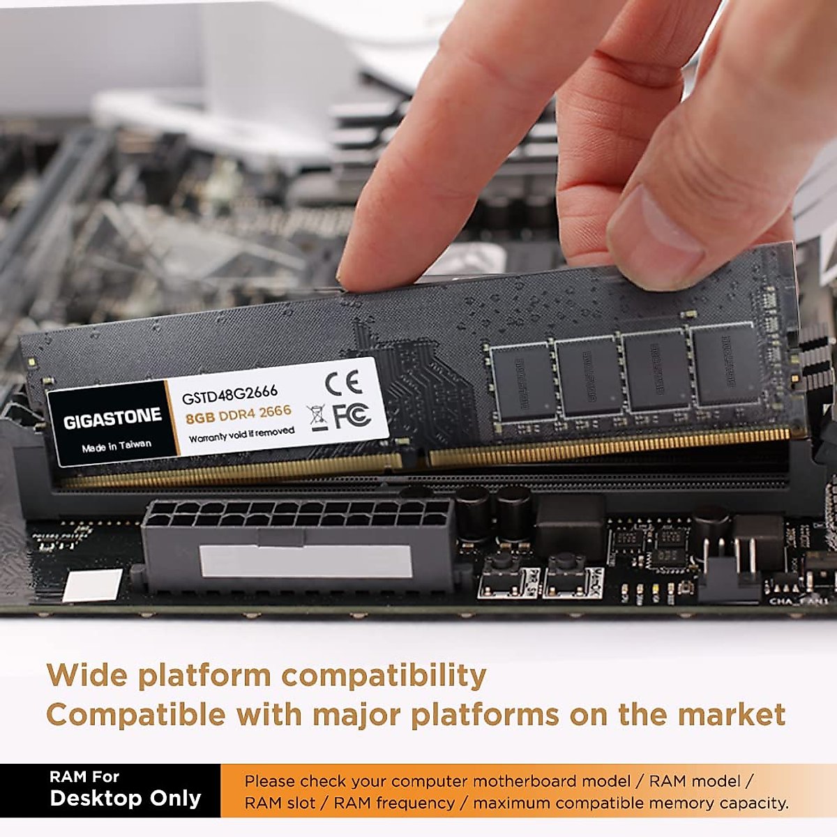【DDR4 RAM】 GIGASTONE 16GB Kit (2x8GB) DDR4 2666MHz (2400MHz or 2133MHz) PC4-21300 (PC4-19200/17000) CL19 1.2V UDIMM 288 Pin Unbuffered Non ECC High Performance PC Desktop Memory Upgrade