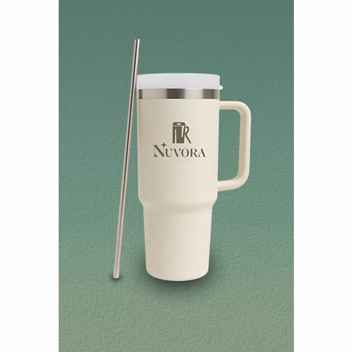 Nuvora H2.0 Tumbler with Handle and Straw 40 oz | Flowstate 3-Position Lid | Cup Holder Compatible for Travel | Insulated Stainless Steel Cup Cream