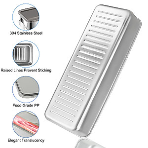 Upmely Bacon Container for Refrigerator, 304 Stainless Steel Container for Fridge, Bacon Fresh Keeper Deli Meat Saver, Airtight Bacon Storage Container with Lids, Dishwasher Safe