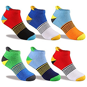 Comfoex Boys Socks 4-6 6-8 8-10 Years Old Ankle Athletic Cotton Socks For Kids Short Half Cushioned Socks 6 Pairs